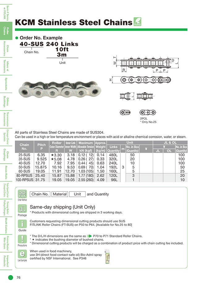 Stainless chain | KATAYAMA CHAIN | MISUMI Indonesia
