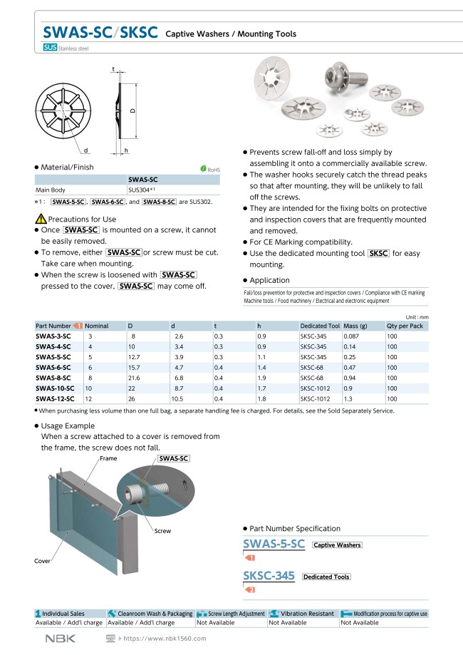 SWAS-6-SC-VA | Captive Washers SWAS | NABEYA BI-TECH | MISUMI Indonesia