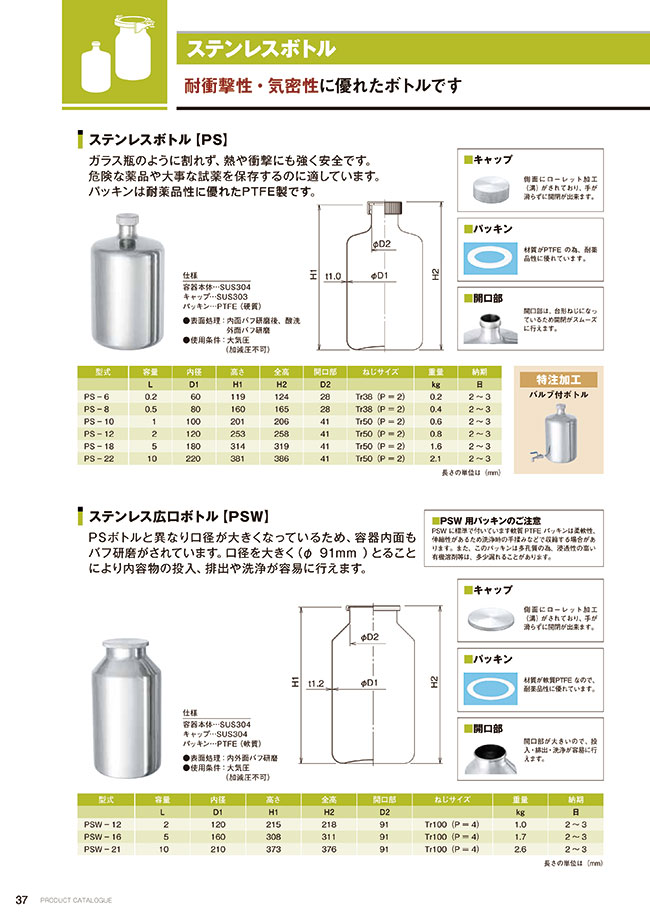 Stainless steel large mouthed bottle [PSW] | NITTO_KINZOKU | MISUMI ...