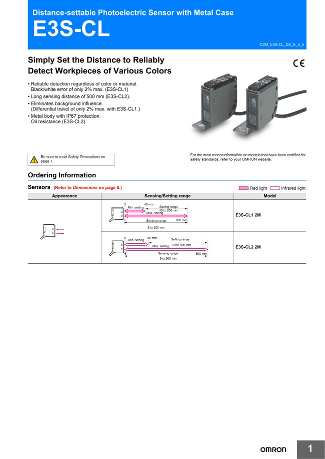 Distance setting type metal case photoelectric sensor [E3S-CL] | OMRON ...